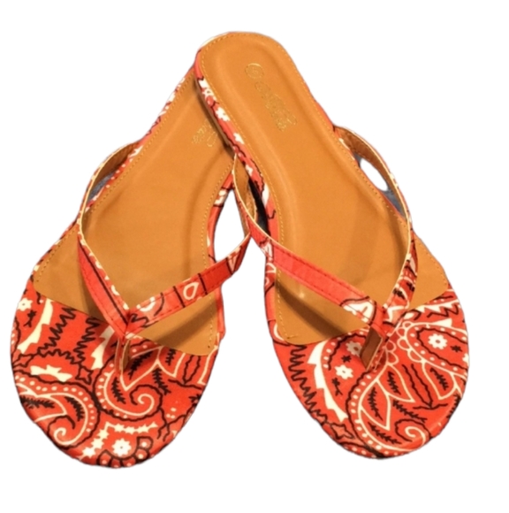 Shoes | New Satin Red Bandana Pattern Flipflop Sandals | Poshmark